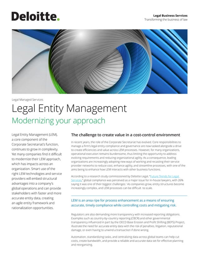 Legal Entity Management: Modernizing your approach Legal Entity Management: Modernizing your approach
