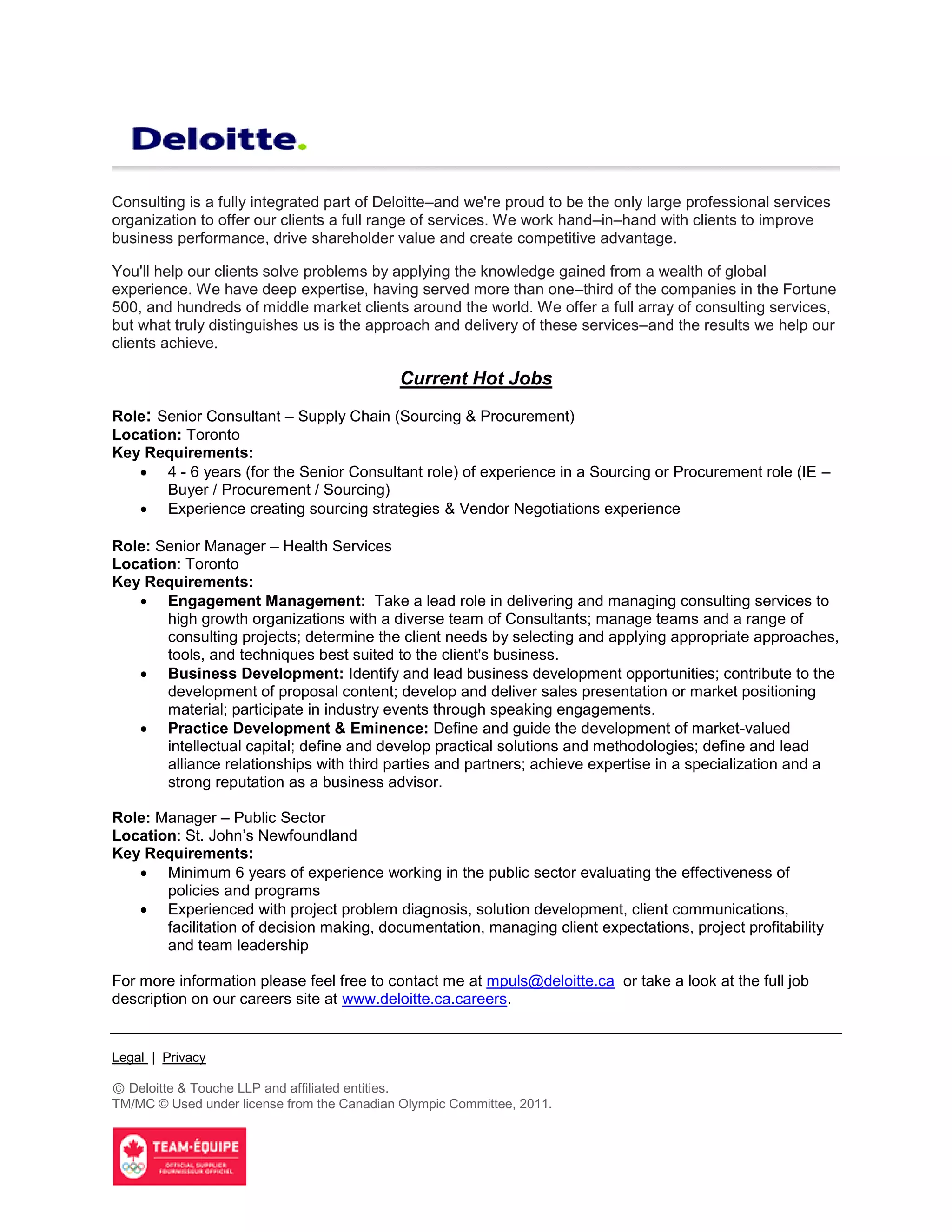 Deloitte Canada - Strategy & Operations - Hot Jobs | PDF