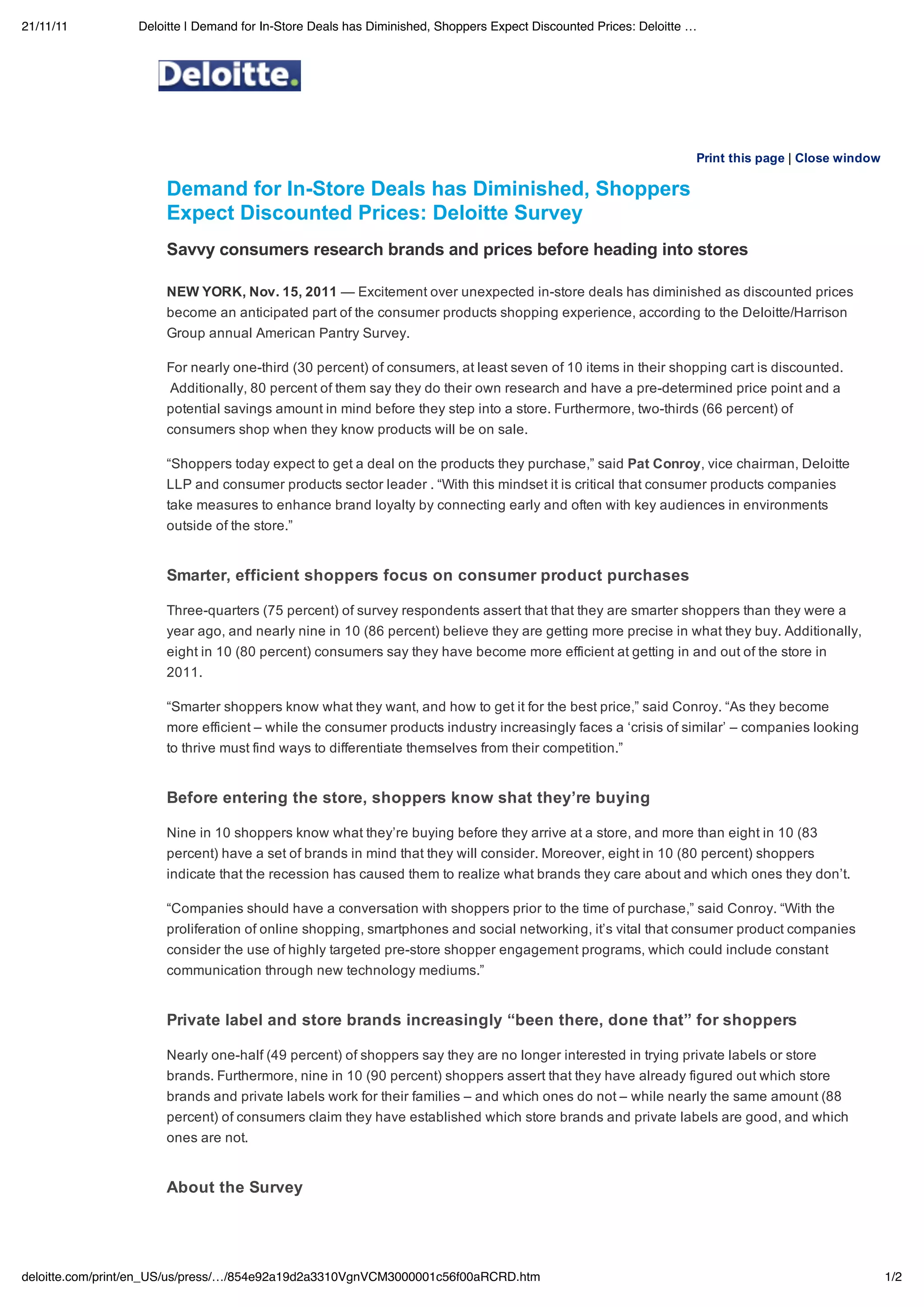 Deloitte & Harrison - American Pantry Survey Press Release | PDF ...