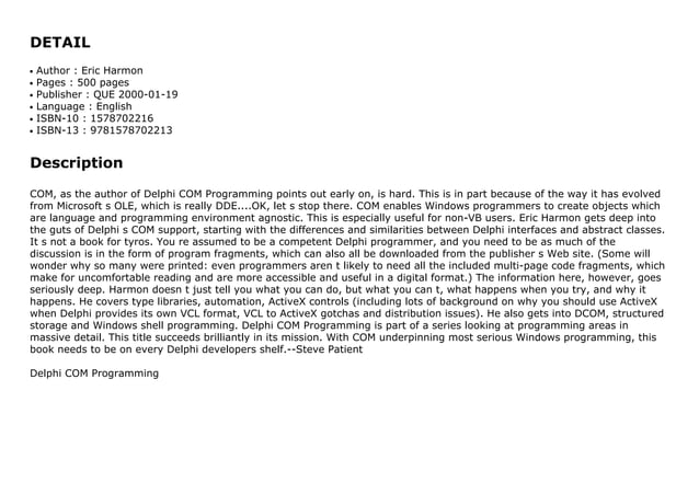 Delphi COM Programming | PDF