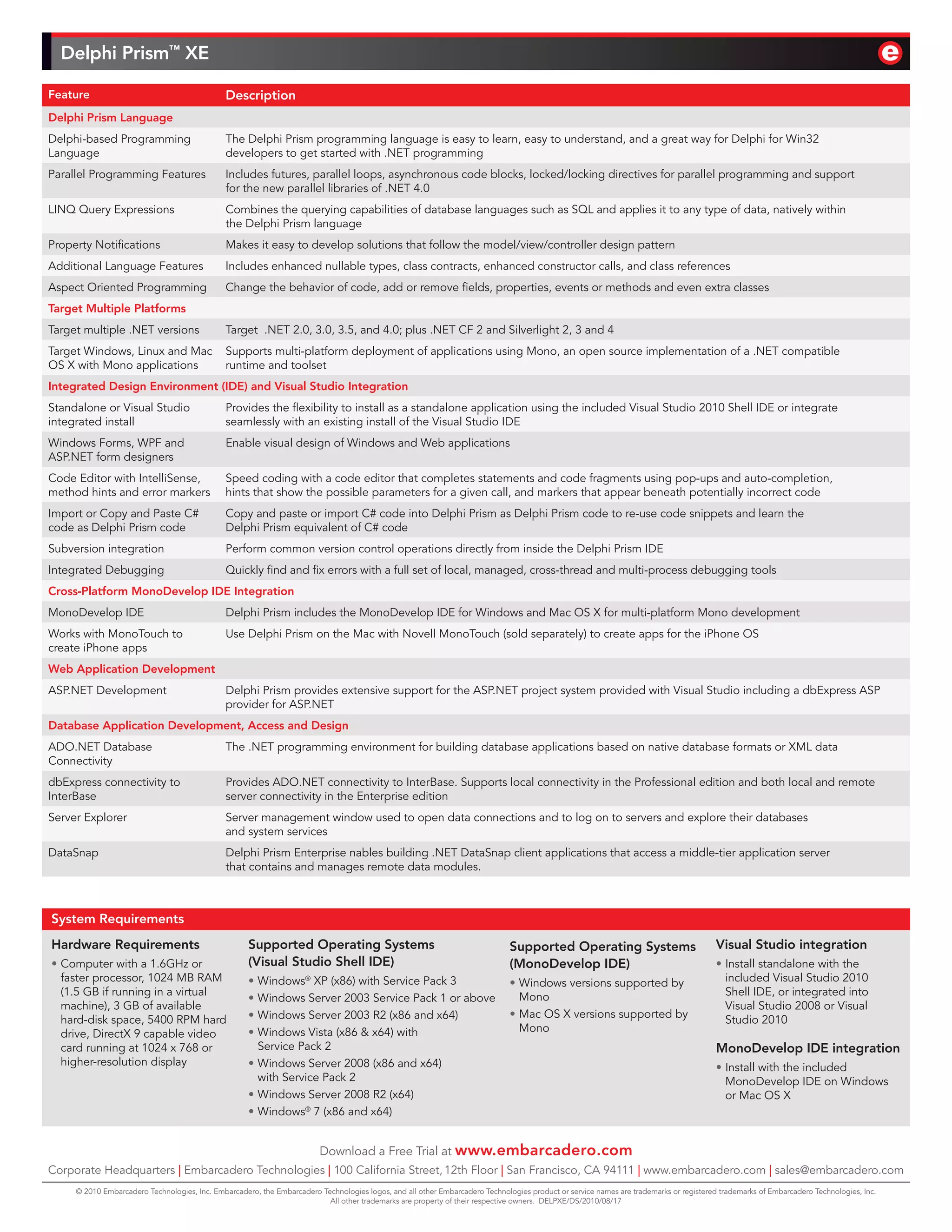 Delphi Prism XE Datasheet | PDF