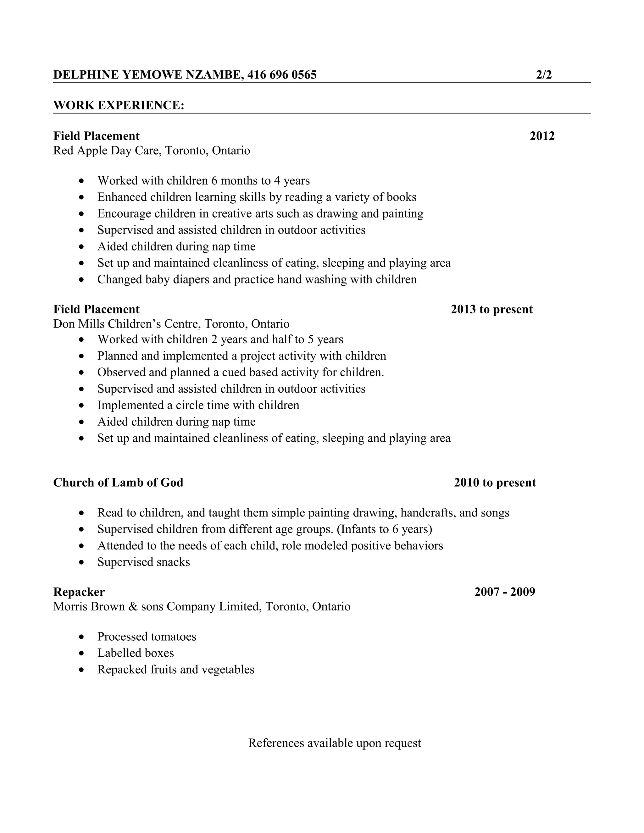 Delphine chld care-resume.doc 4 semester.doc the final one | PDF