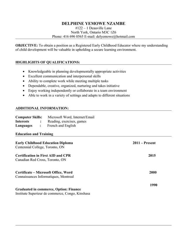 Delphine chld care-resume.doc 4 semester.doc the final one | DOC ...