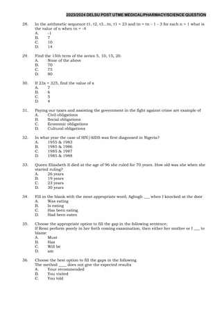 DELSU Post UTME Past Questions for Pharmacy, Nursing PDF free Download.pdf