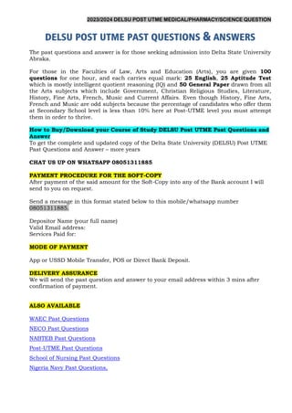 DELSU Post UTME Past Questions for Pharmacy, Nursing PDF free Download.pdf
