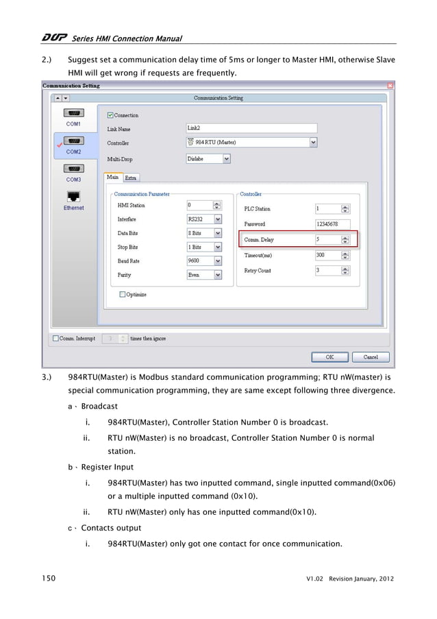 Delta hmi modbus 984 rtu-ascii-master | PDF