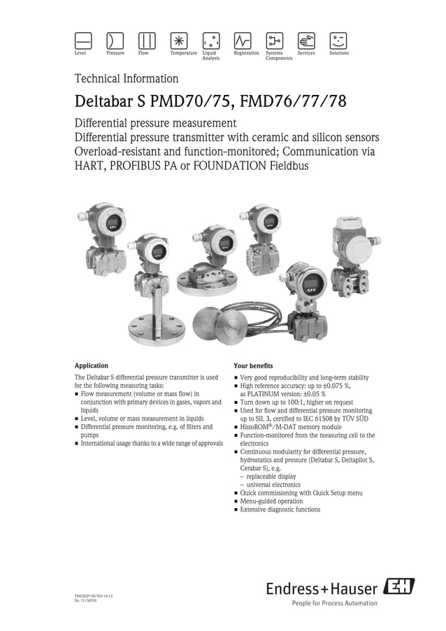 Deltabar s pmd70 pmd 75 fmd 76_fmd 77_fmd 78-endress+hauser datasheet ...