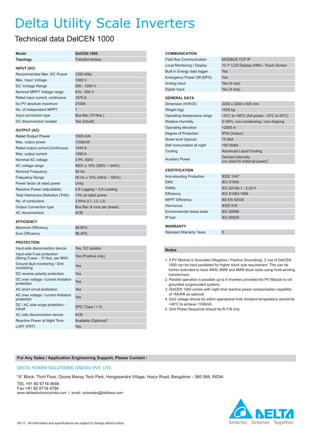 Delta DelCEN 1000 1Mw central inverter | PDF