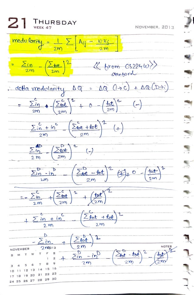 Delta modularity derivation (Louvain algorithm) : NOTES | PDF
