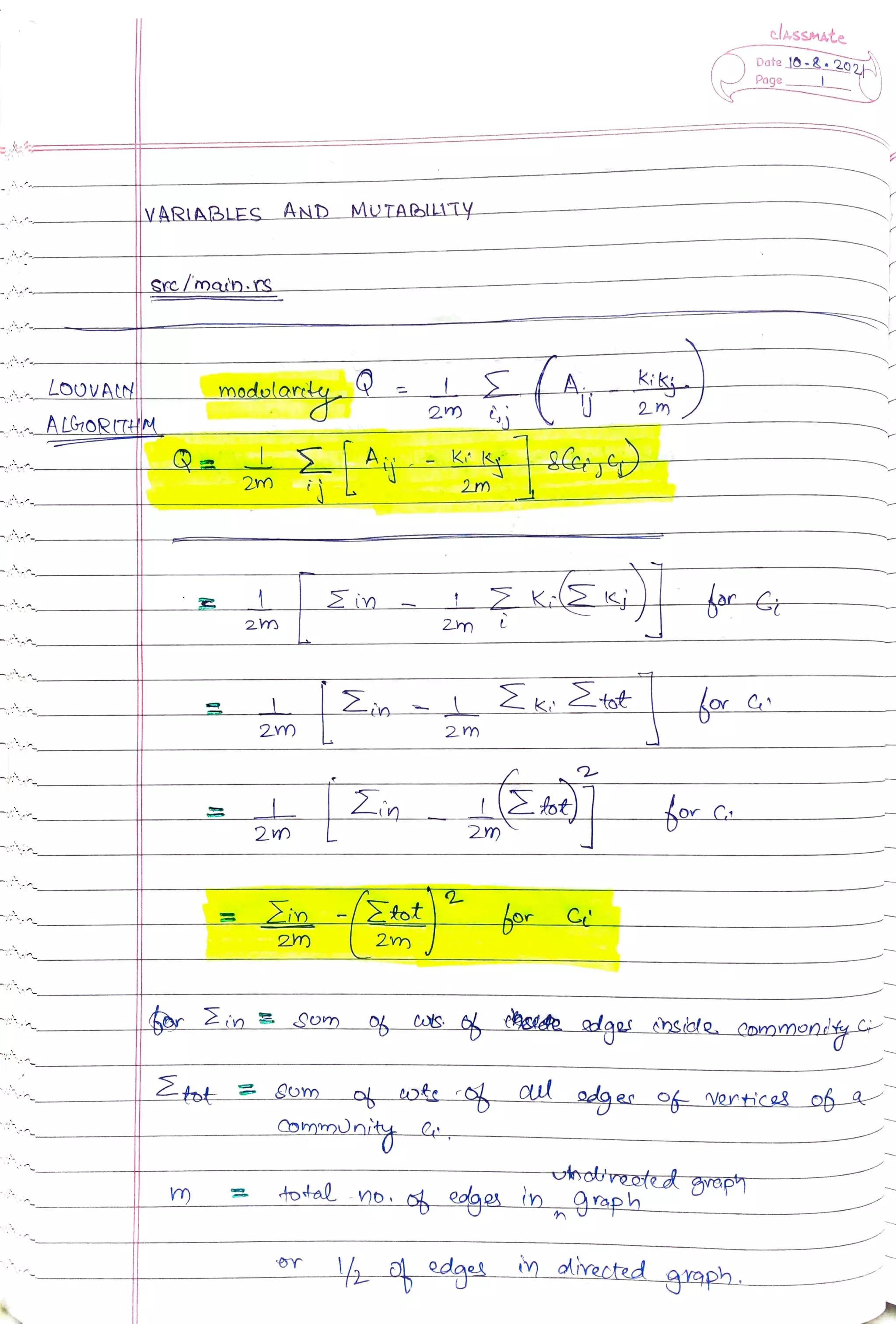 Delta Modularity Derivation Louvain Algorithm Notes Pdf