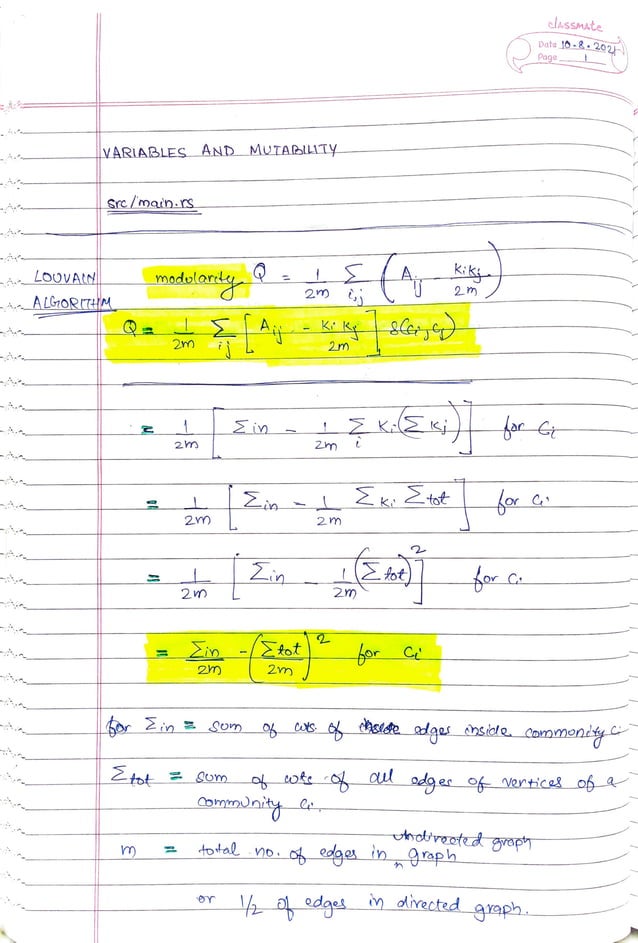 Delta modularity derivation (Louvain algorithm) : NOTES | PDF | Science