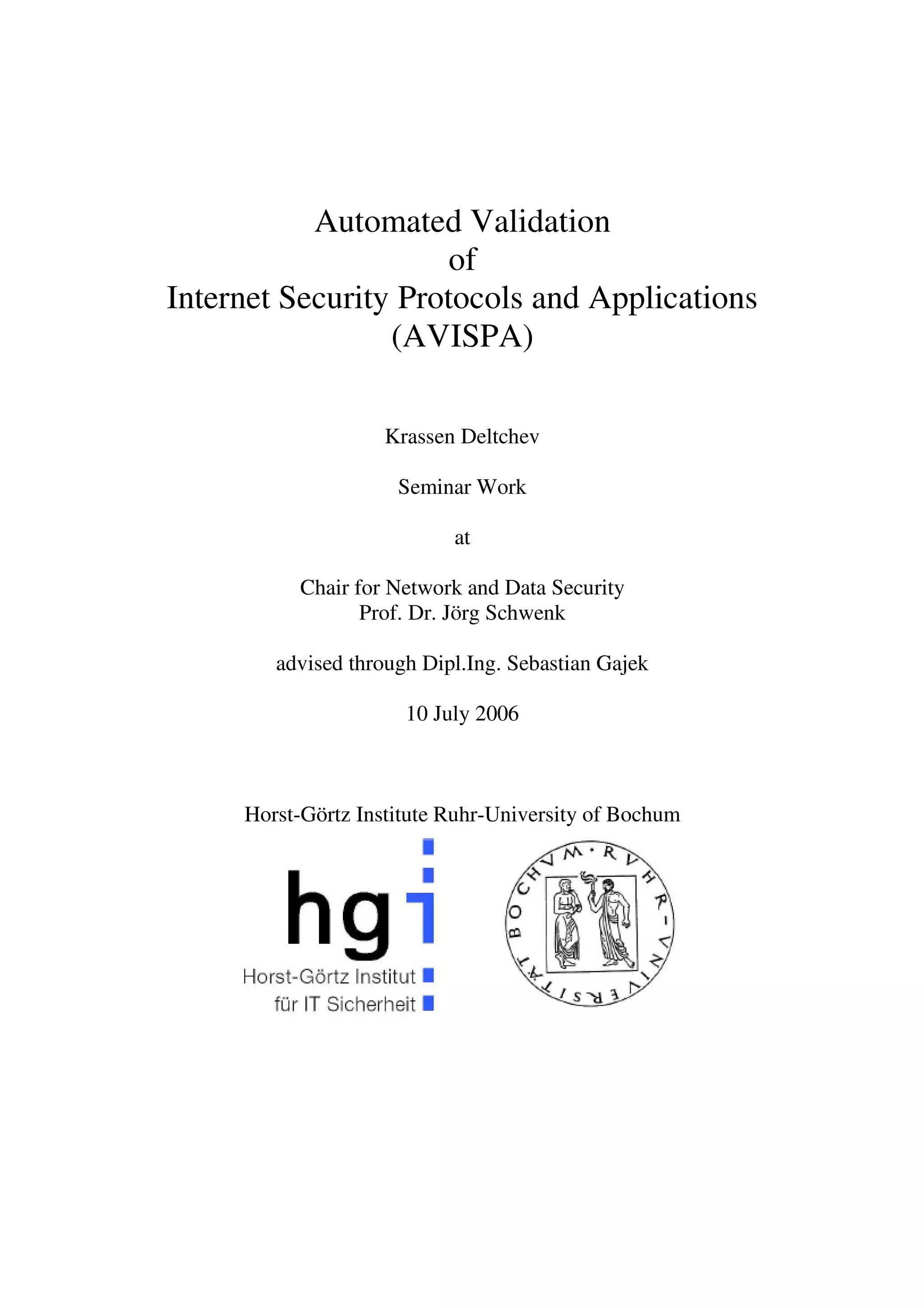 Automated Validation of Internet Security Protocols and Applications (AVISPA) | PDF