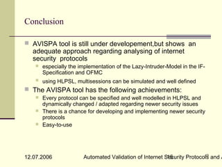 Automated Validation of Internet Security Protocols and Applications (AVISPA) , slides | PPT