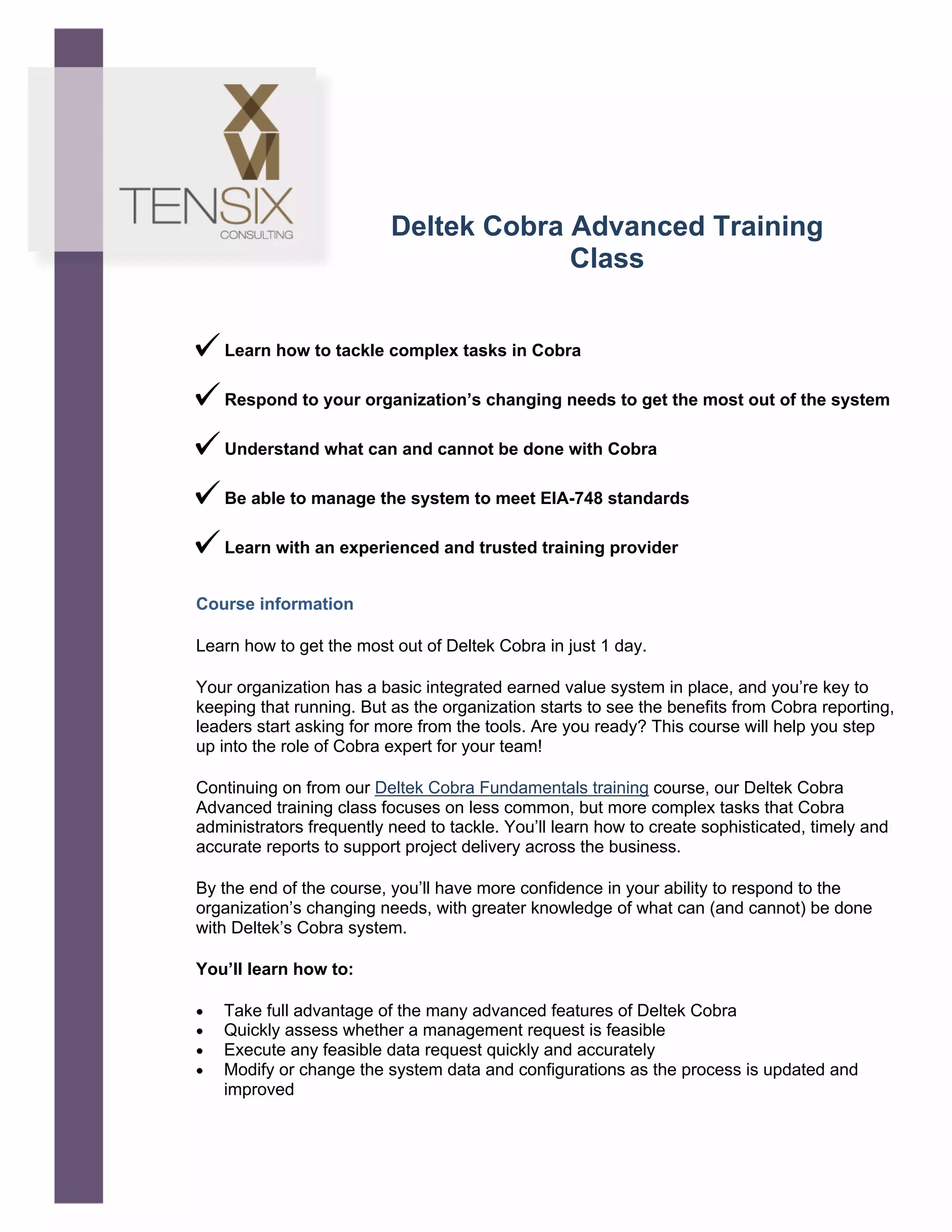 Deltek Cobra Advanced Training | PDF