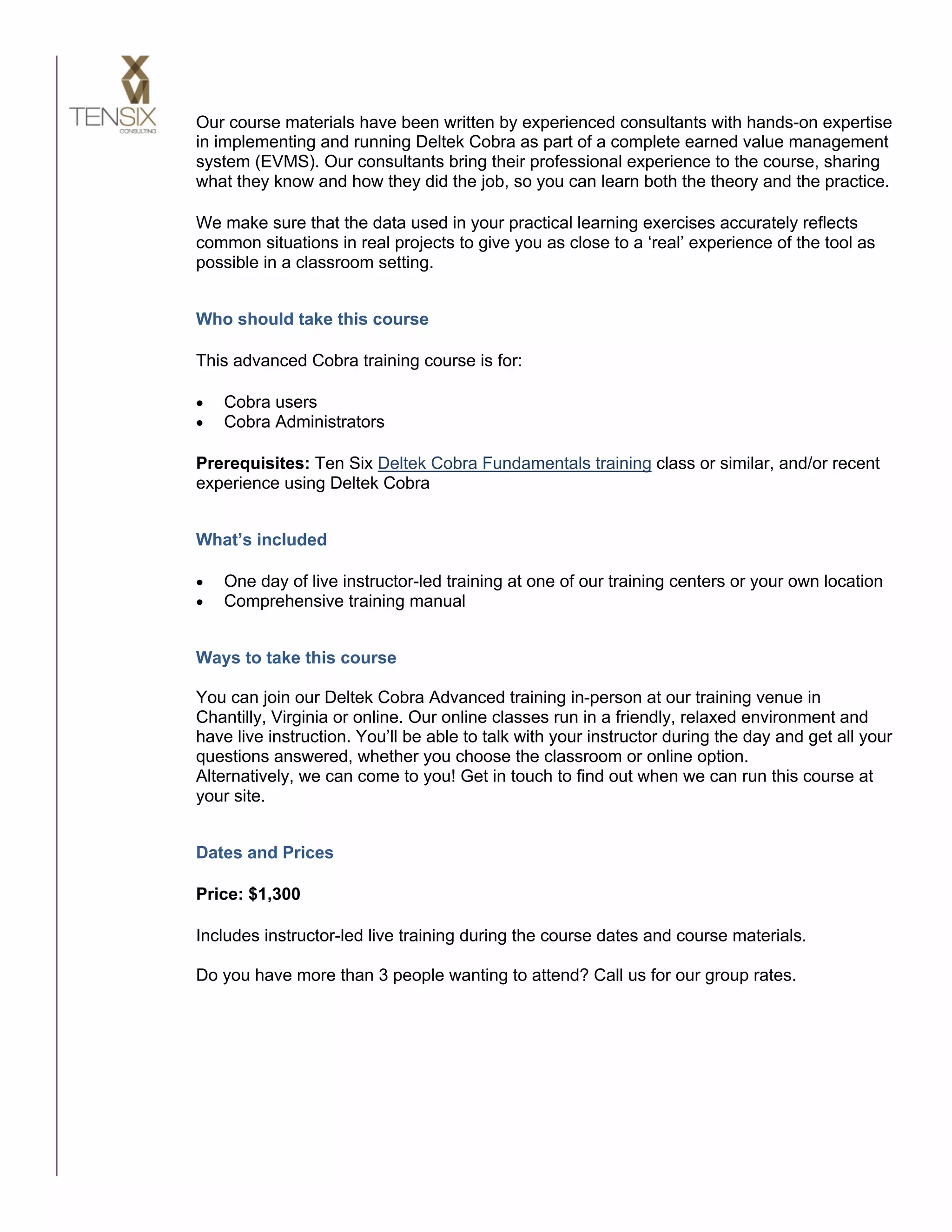 Deltek Cobra Advanced Training | PDF