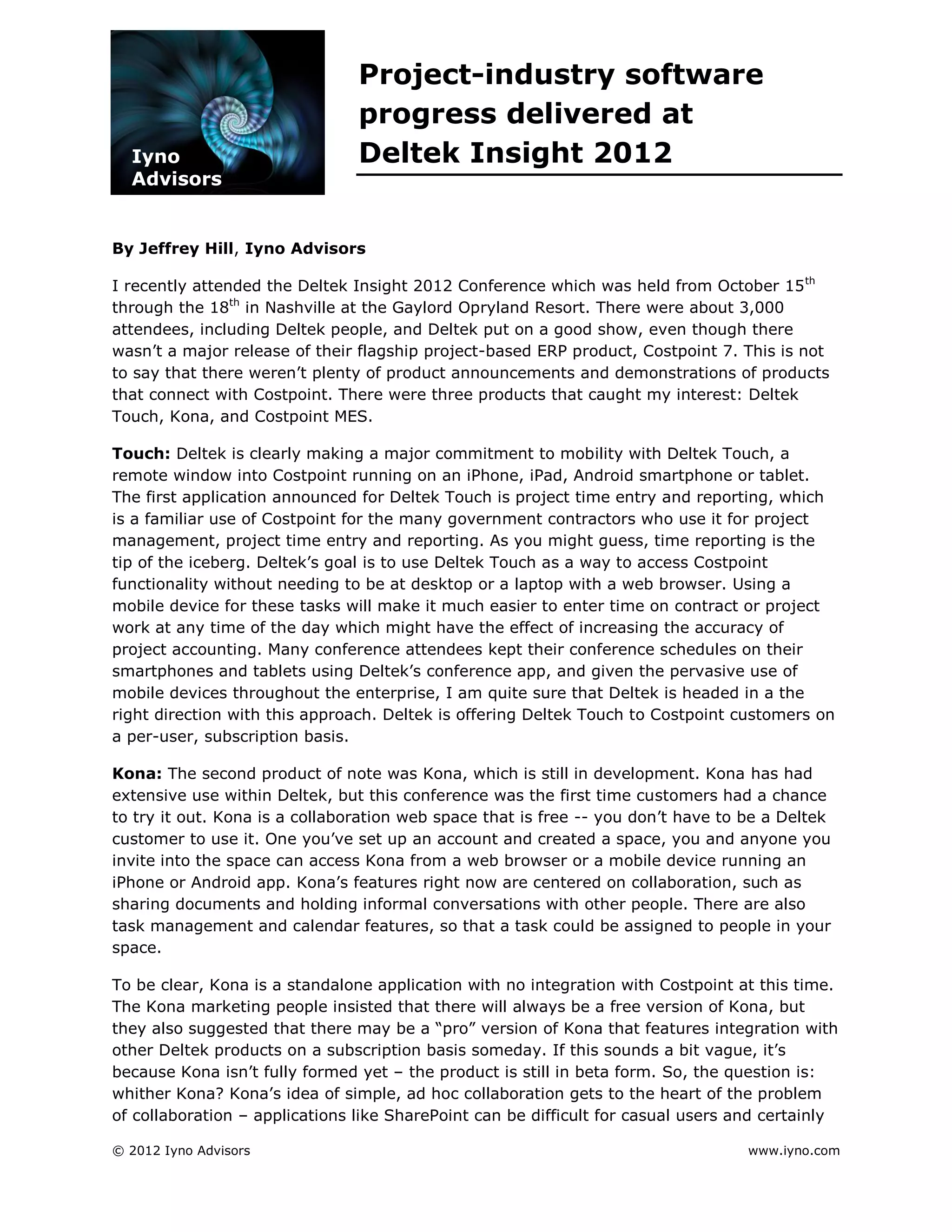 Project Industry Software Progress - Deltek Insight 2012 | PDF