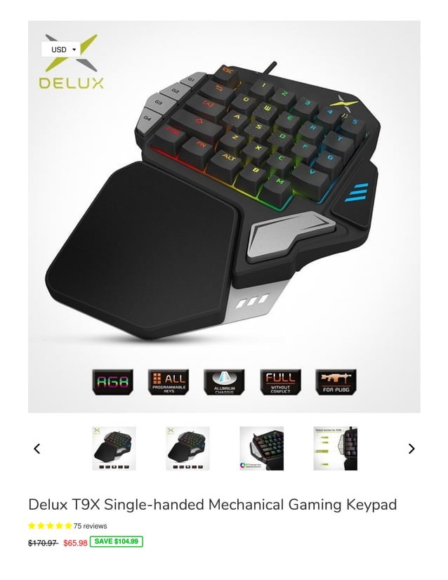 Delux T9X Single-handed Mechanical Gaming Keypad | PDF