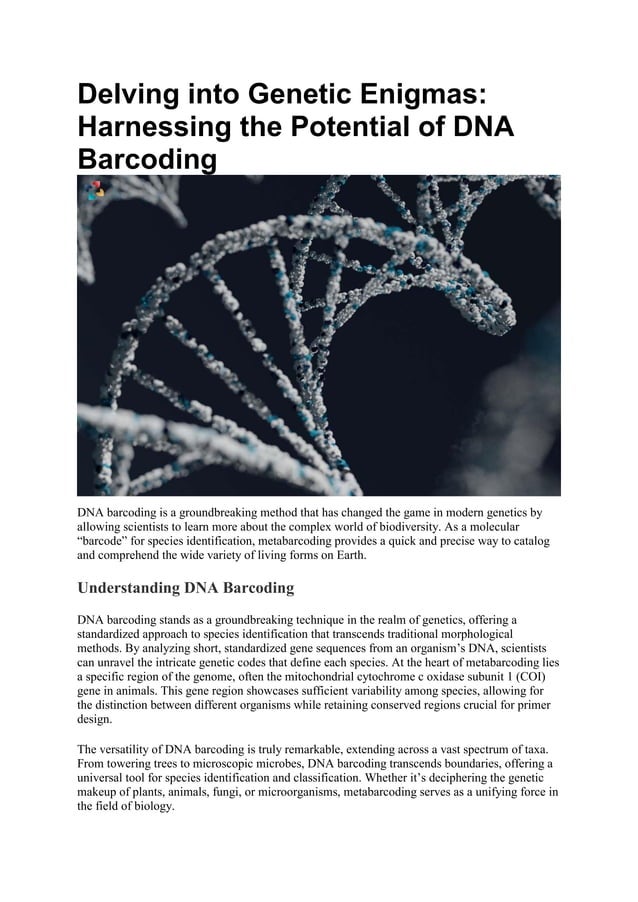 DNA Barcoding: Universal Tool for Species Identification and Classification | The Lifesciences ...