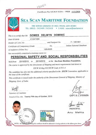 Delwyn certification safety-stcw-fpff_pssr_pst_efa | PDF