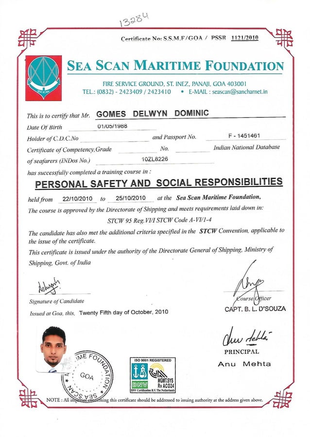 Delwyn certification safety-stcw-fpff_pssr_pst_efa | PDF