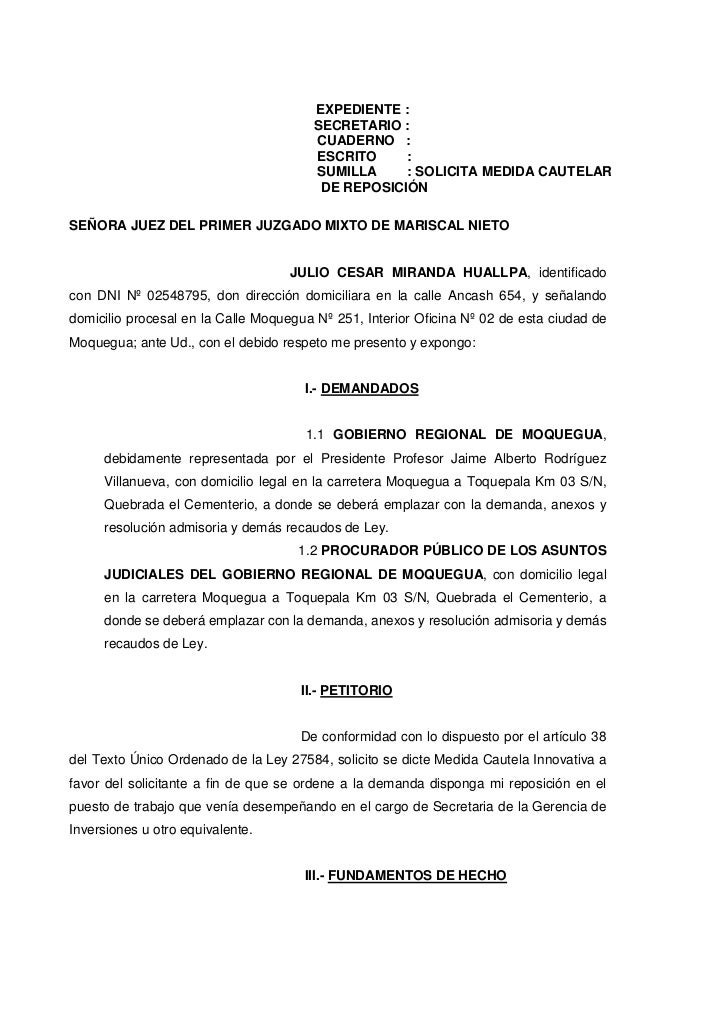 Demanda De Medida Cautelar De Reposición En Contencioso Administrativo