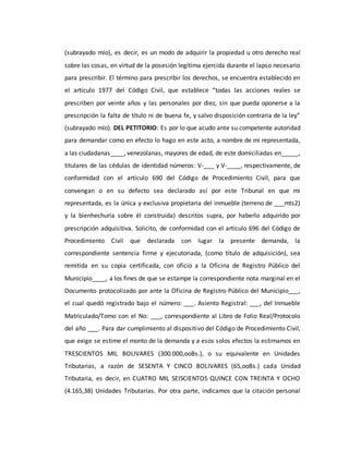 Demanda de prescripcion adquisitiva o usucapion | DOCX