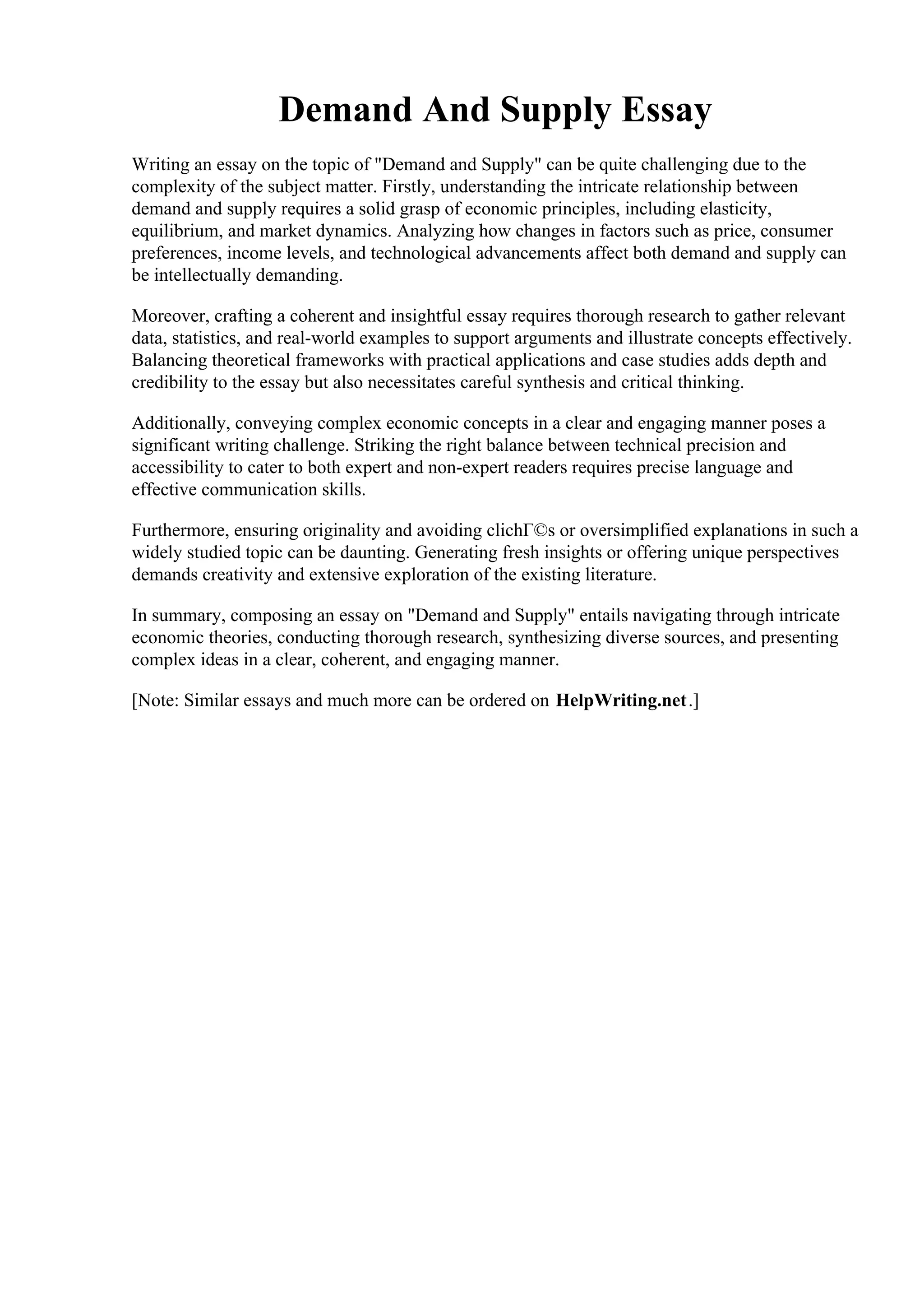 Demand And Supply Essay. Supply and Demand | PDF