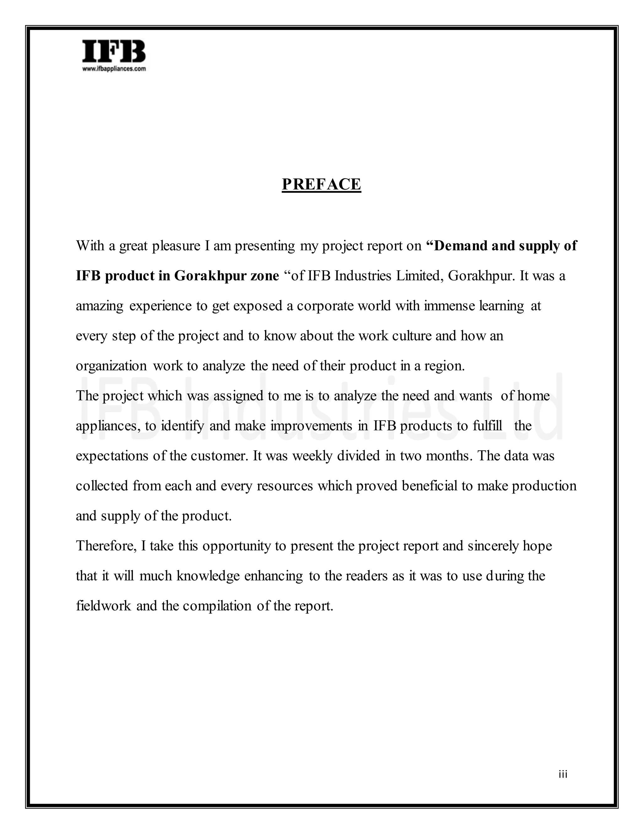 Demand and supply of ifb product | DOCX