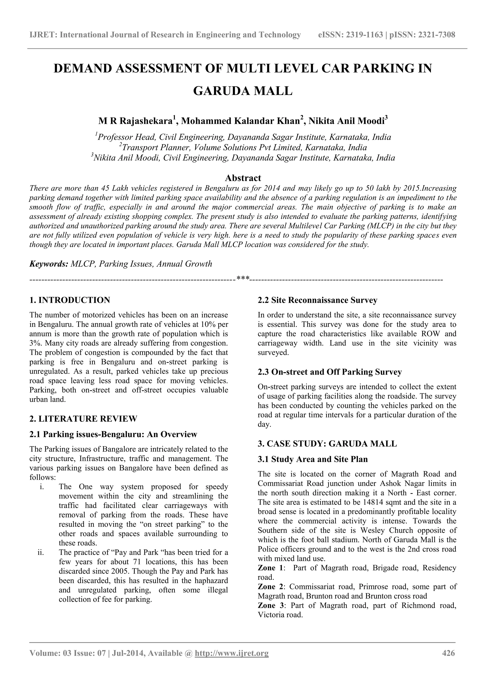 Demand assessment of multi level car parking in garuda mall | PDF