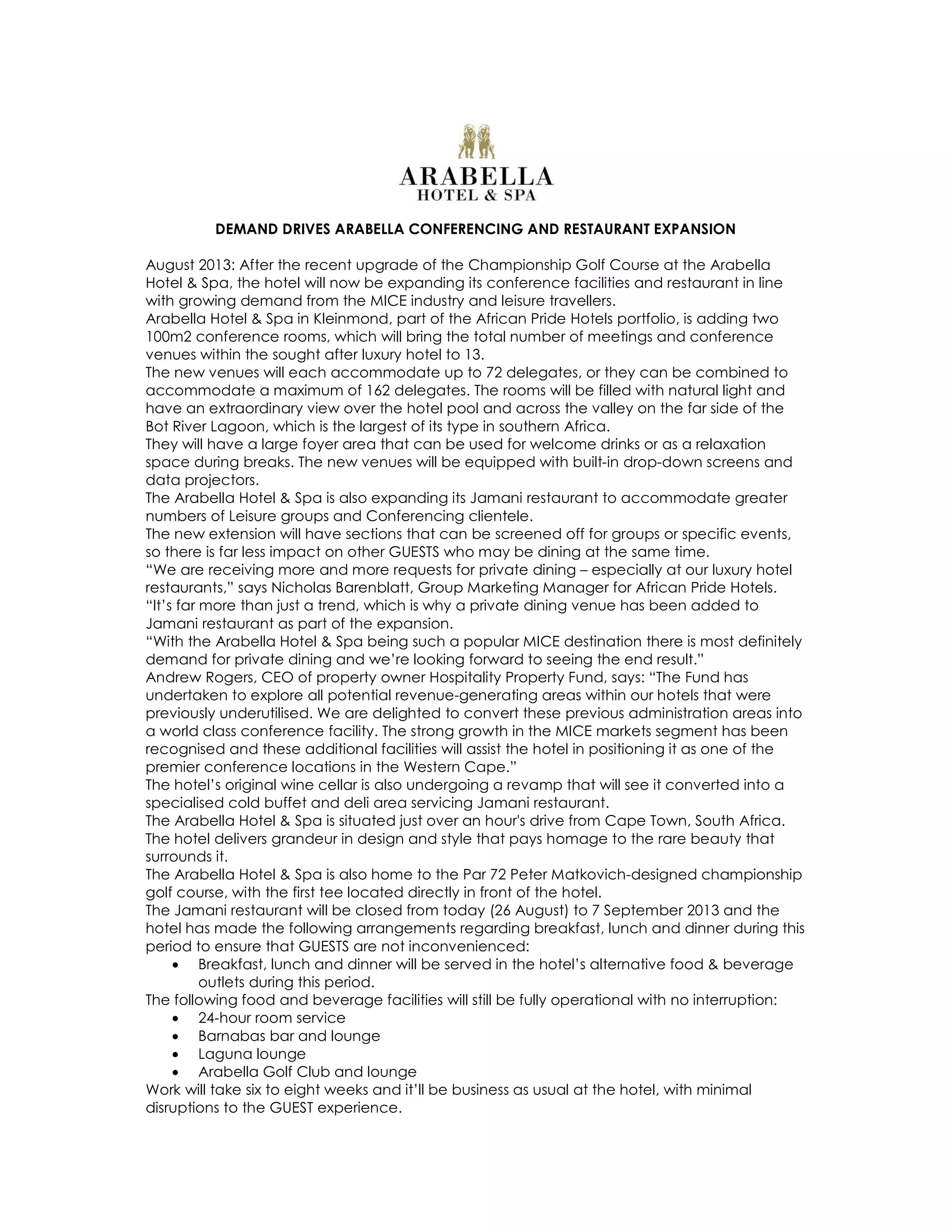 Demand Drives Arabella Conferencing and Restaurant Expansion | PDF