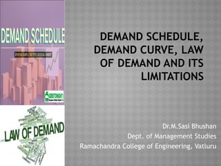 Demand schedule, Demand curve, Law of Demand and its limitations.pptx