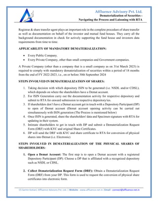 Dematerialization of Securities -Navigating the Process and Laisoning ...