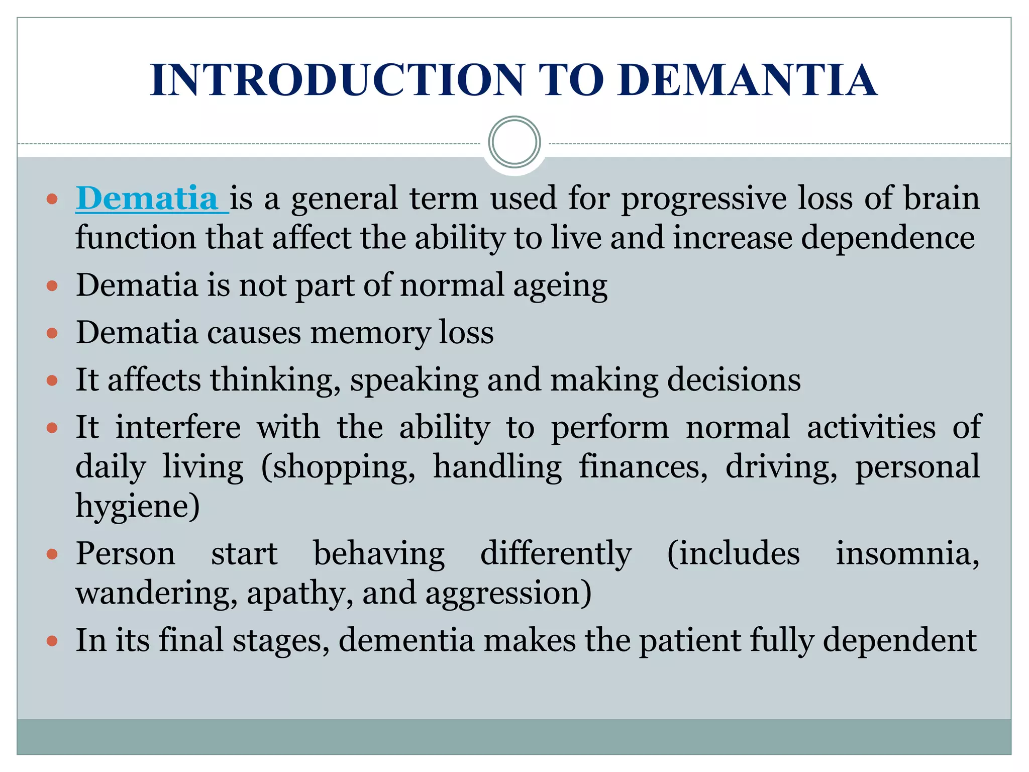 Dementia : Symptoms, Causes and Treatment | PPTX
