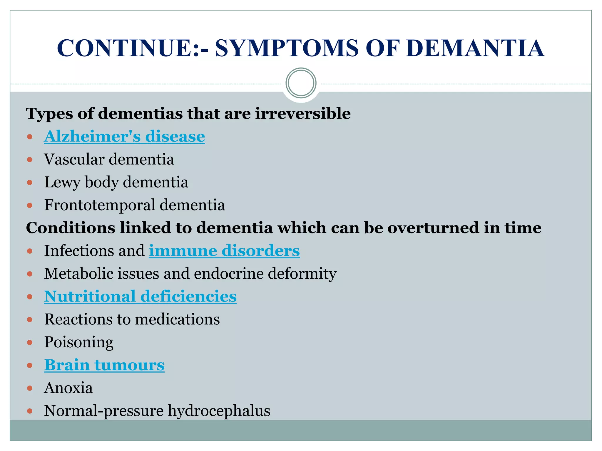 Dementia : Symptoms, Causes and Treatment | PPTX