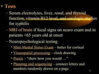 Dementia And Memory Disturbances | PPT