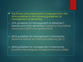 Guidelines for Management of Dementia | PPT