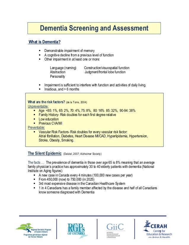 Dementia screening and Assessment