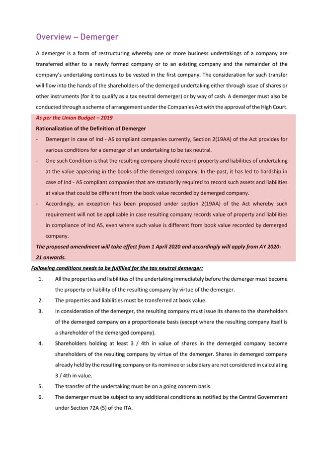 Demerger - Tax & Regulatory Perspective | PDF | Business Accounting ...