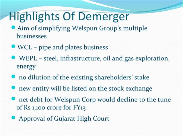 Demerger ppt | PPT | Mergers and Acquisitions | Business Banking & Finance