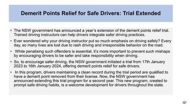 Demerit Points Relief for Safe Drivers: Trial Extended | PPT