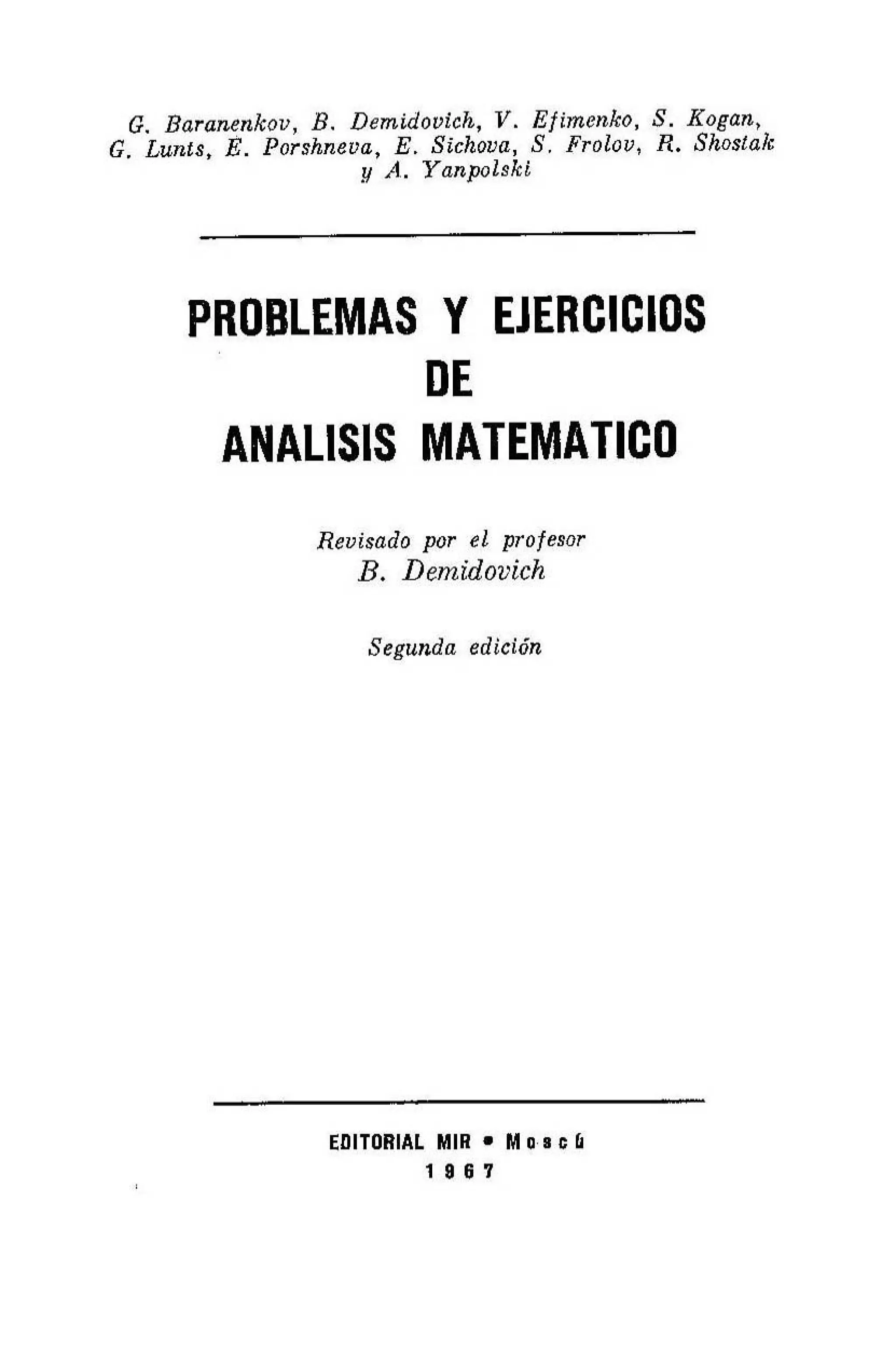 DEMIDOVICH problemas y ejercicios de Analisis Matematico | PDF