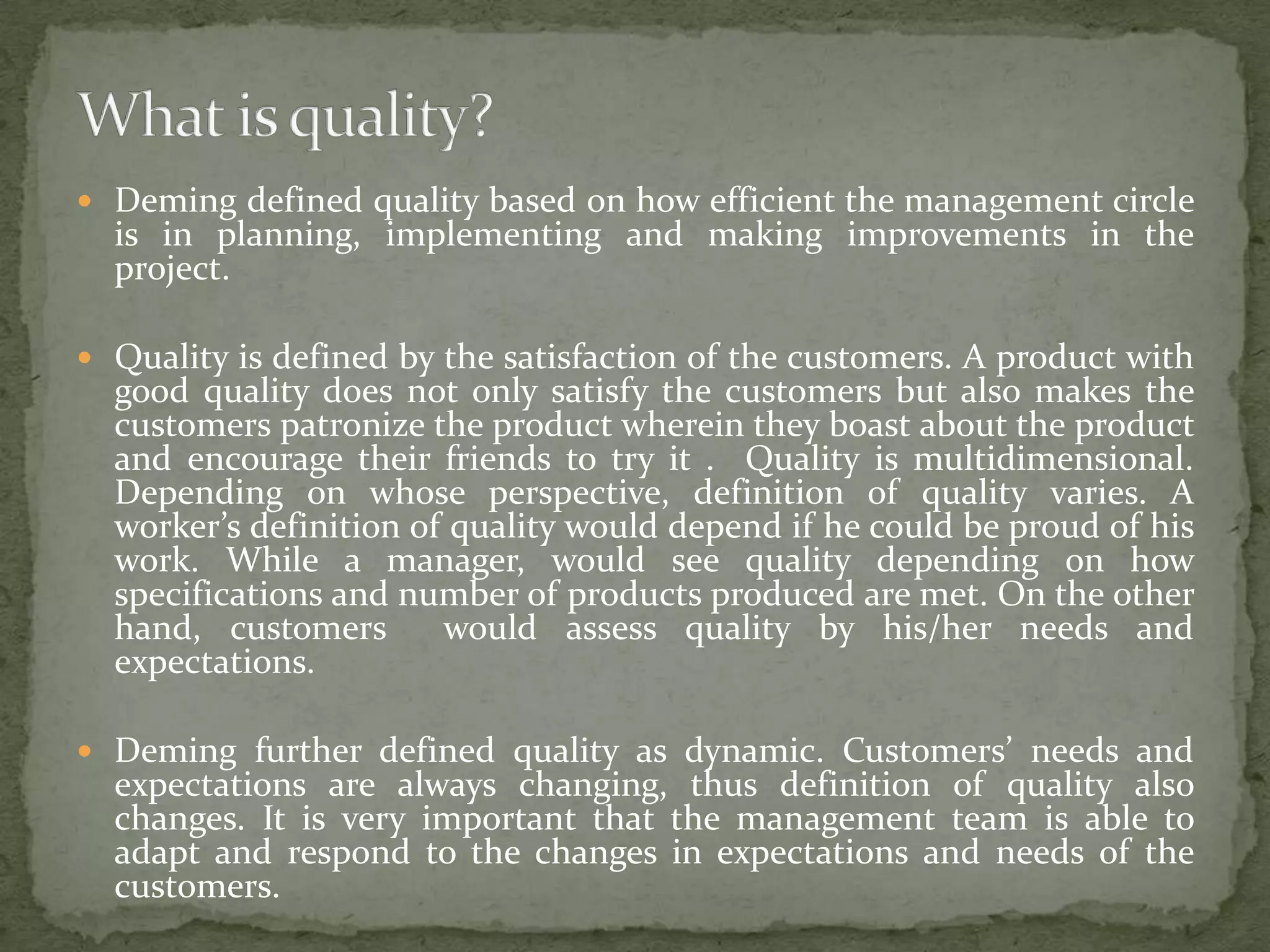 Deming's Definition of Quality | PPTX
