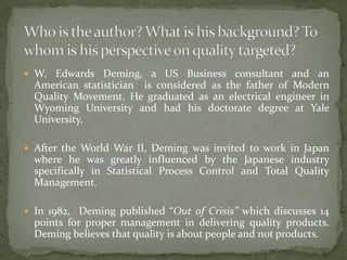 Deming's Definition of Quality | PPTX