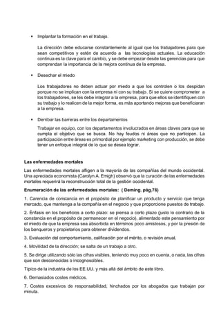 Los 14 Puntos y 7 Enfermedades Mortales de Deming | PDF