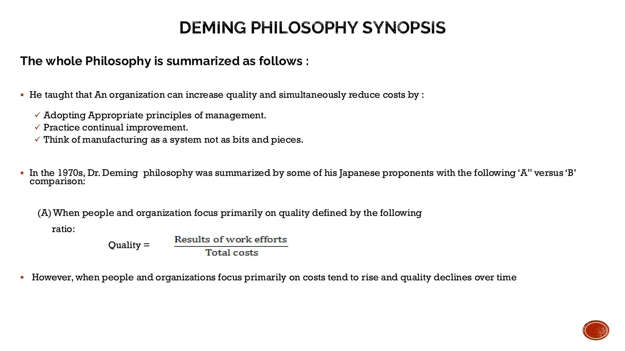 Deming Philosophy definitions and rules. | PPT