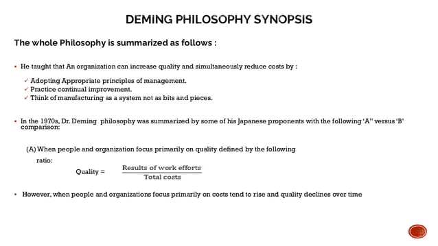 Deming Philosophy definitions and rules. | PPT