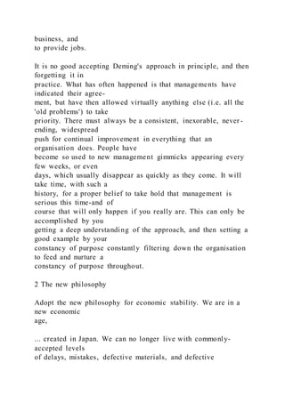 Demings 14 Points for Management Framework for SuccessAuth | PDF