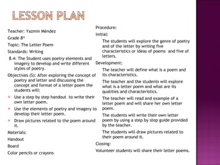 Writing New Types of Poetry in the Classroom: Exploring The letter poem ...