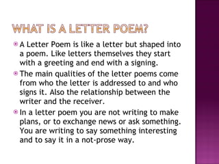Writing New Types of Poetry in the Classroom: Exploring The letter poem ...