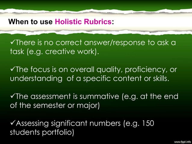 Rubrics (Analytic and Holistic) | PPTX | Educational Assessment | Education